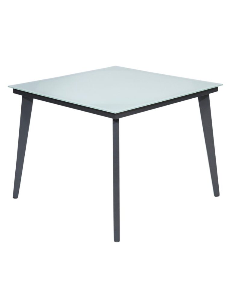 GLASS TOP TAPERED LEG 900X900 DINING TABLE GUNMETAL/WHITE - Outdoor Living